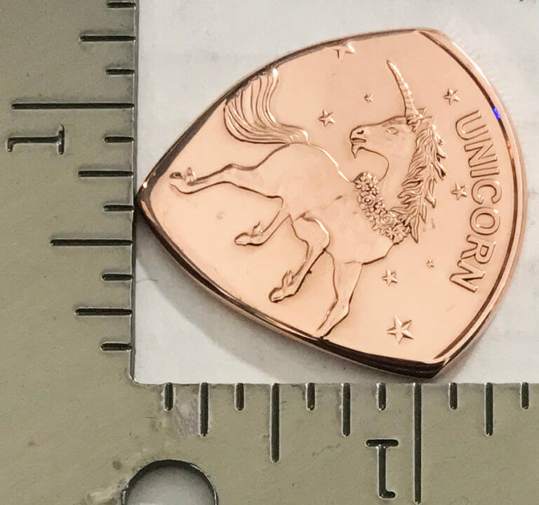 Unicorn 1 oz. Copper Challenge Coin Coin Guitar Pick